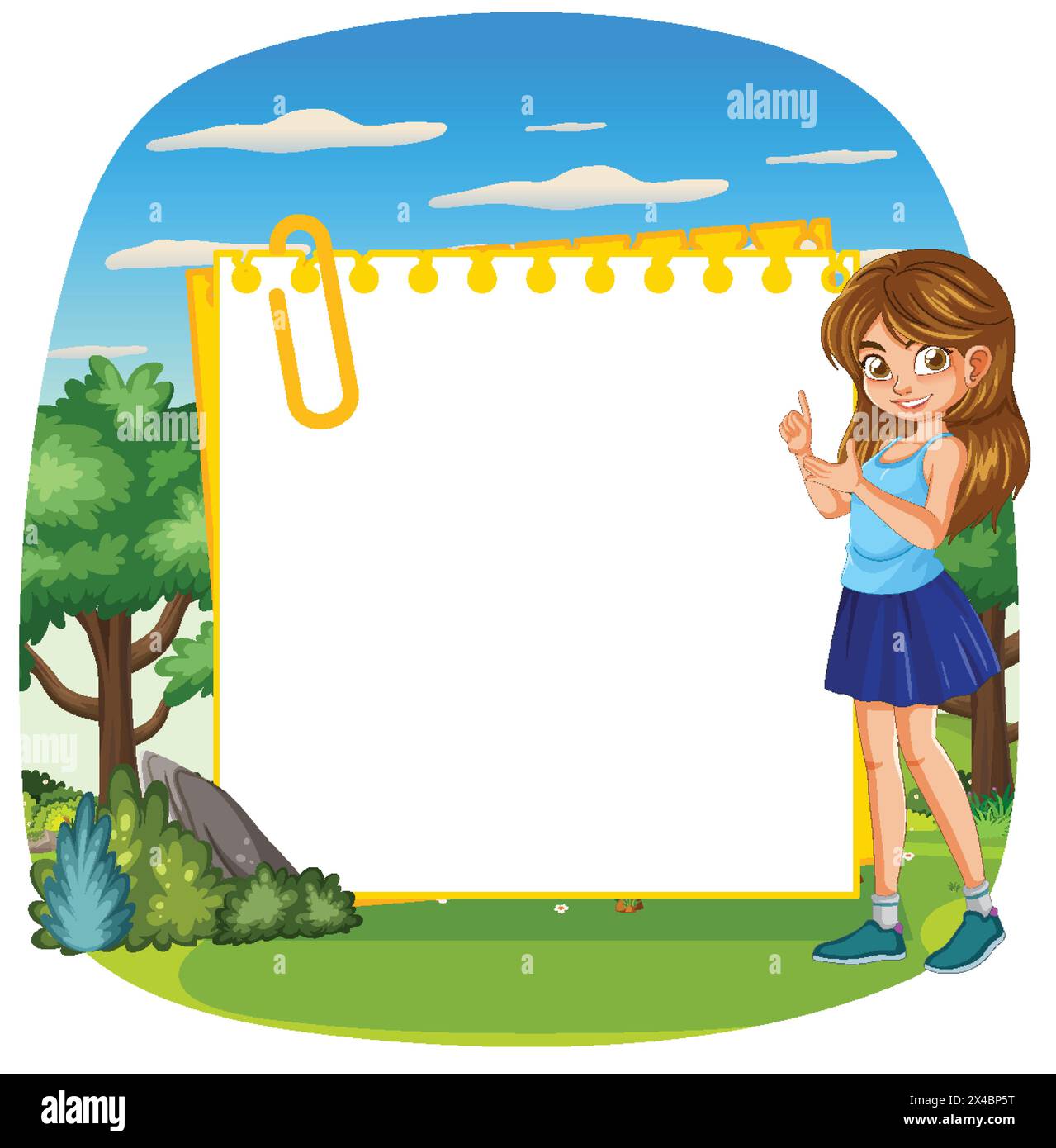 Vector of a happy girl beside an empty notepad Stock Vector Image & Art ...