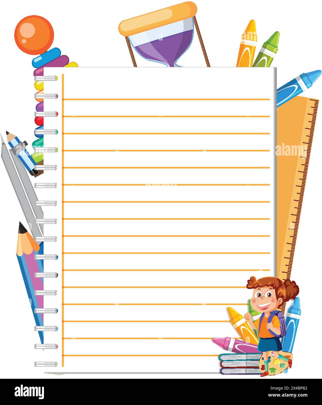Colorful school supplies with blank notebook page Stock Vector Image ...