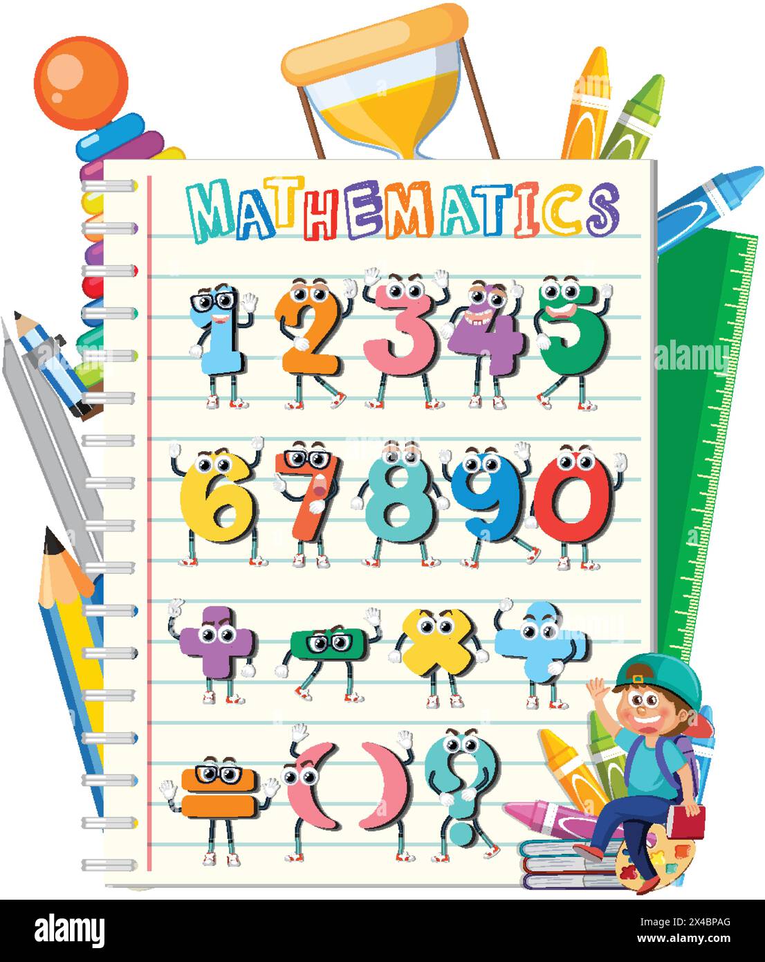 Animated numbers and tools on a notebook background Stock Vector Image ...