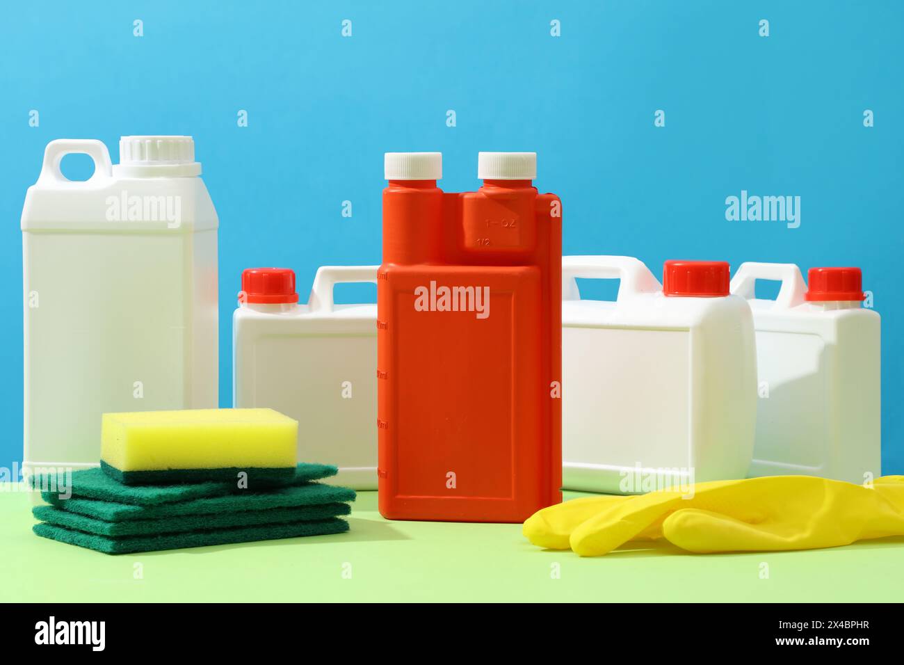 The red plastic canister stands out among other white plastic canisters ...