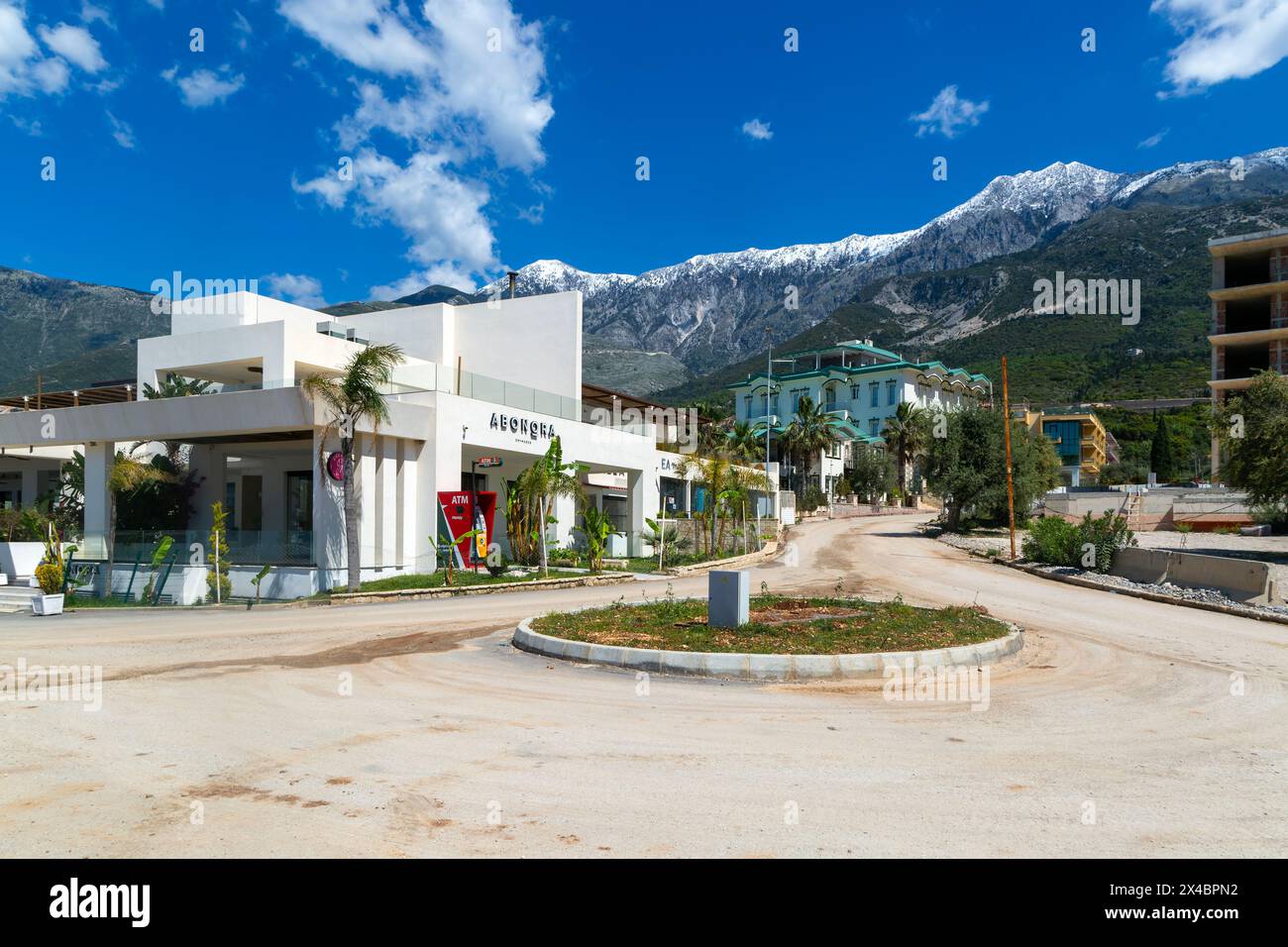 Tourist development construction building work view from Drymades beach ...
