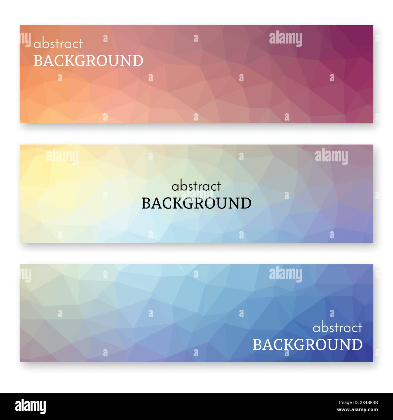 Set of three multi colored banners in low poly art style. Background ...