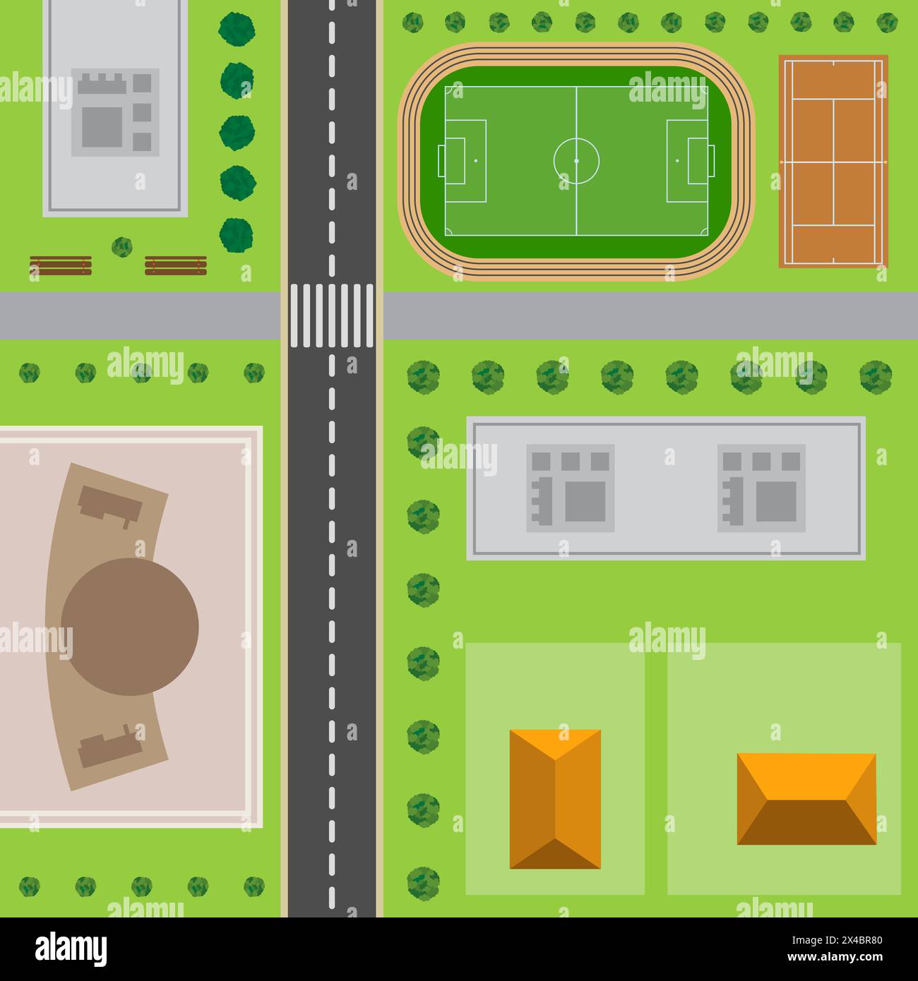 Plan Of City. Top view of the city with the road, high-rise buildings ...