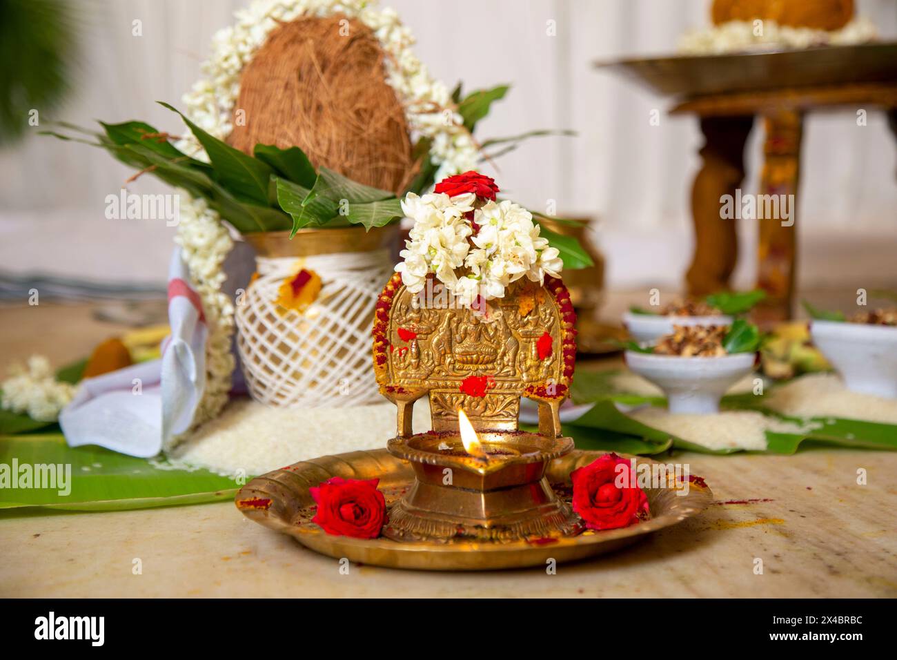 Tamil wedding stage. South Indian traditional pooja lamb(kamatchi ...