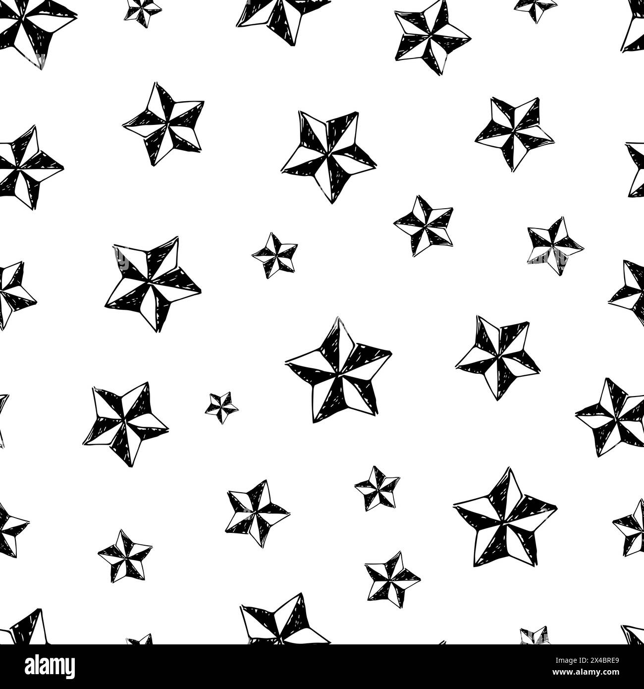 Seamless background of doodle stars. Black hand drawn stars on white ...