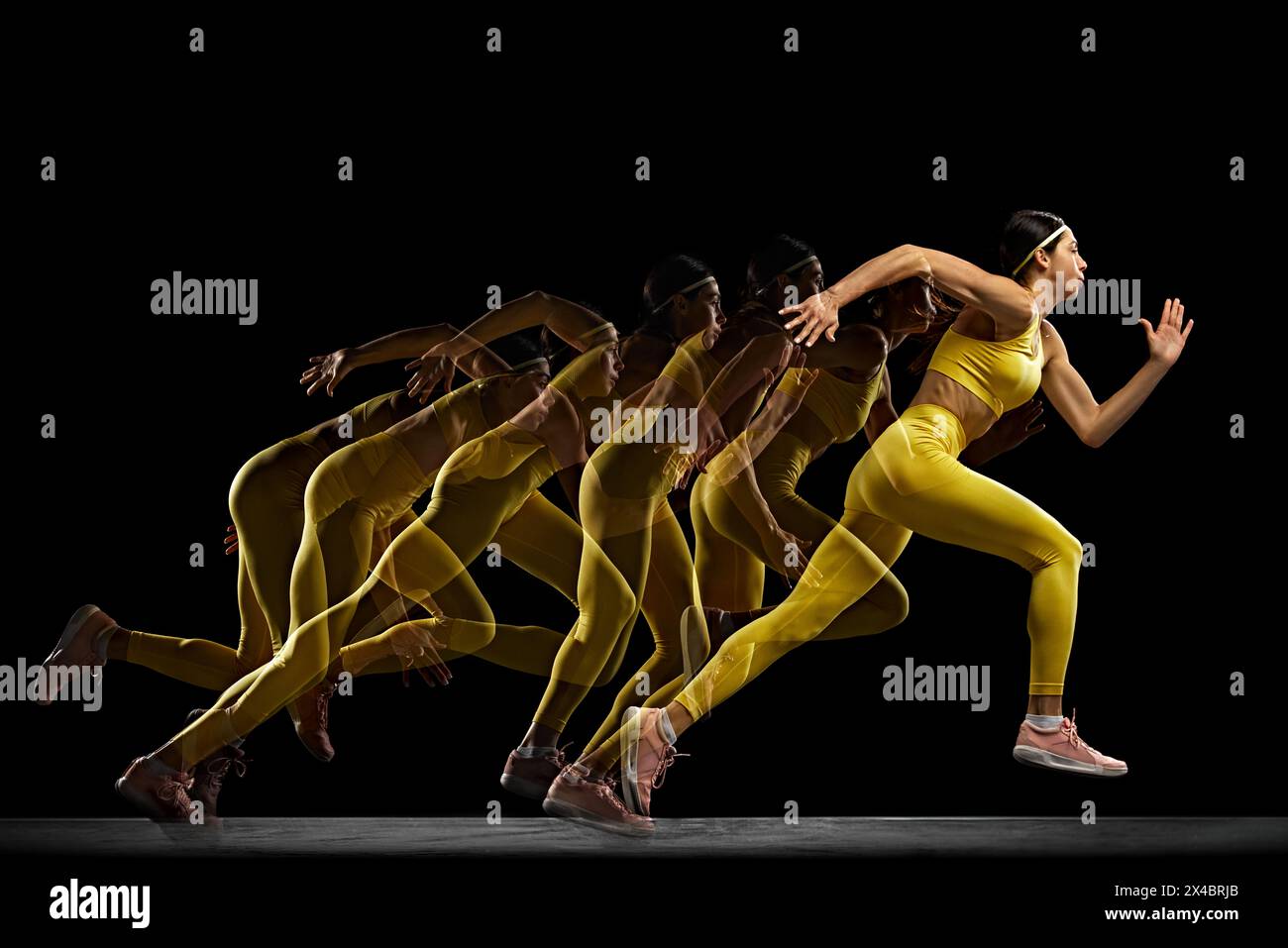 Dynamic image of sportive woman, athlete in motion, showing strength ...