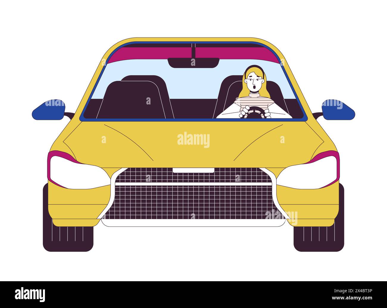Shocked woman driving car 2D linear cartoon character Stock Vector ...