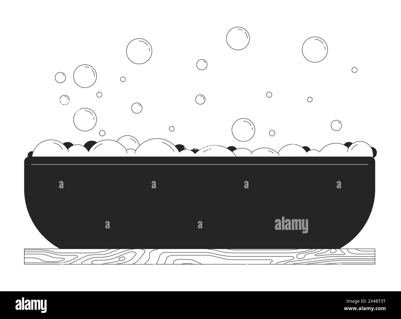 Bathtub with foamy water black and white 2D line cartoon object Stock ...