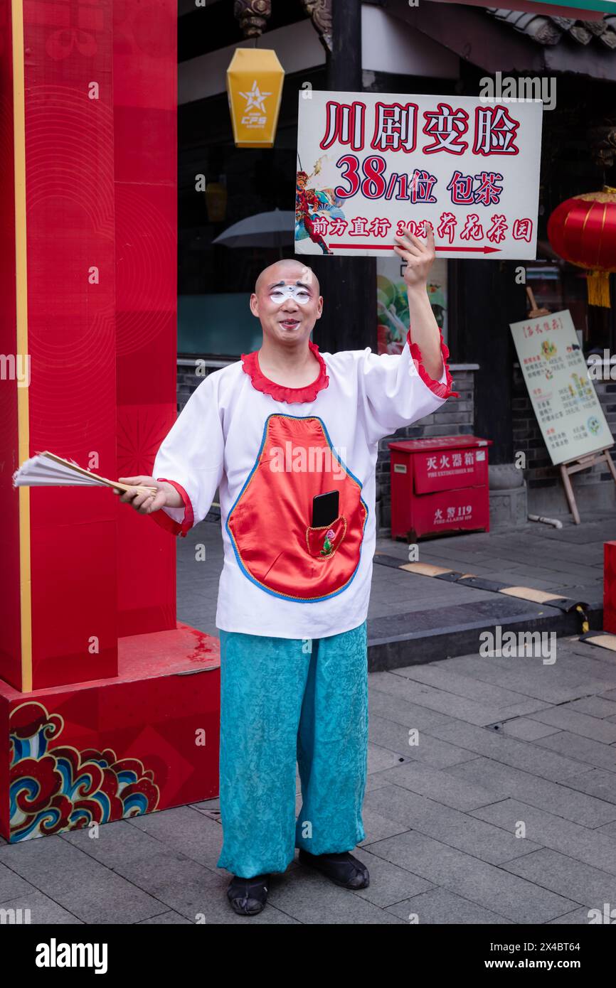 Chinese man advertising Sichuan Opera, Chengdu, China Stock Photo - Alamy