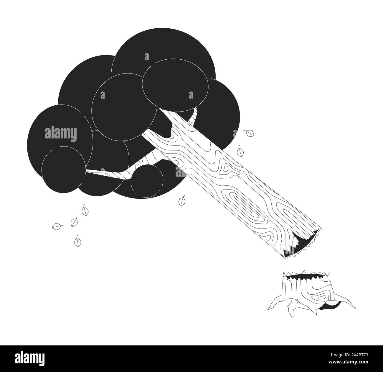 Broken tree and shrub black and white 2D line cartoon object Stock ...