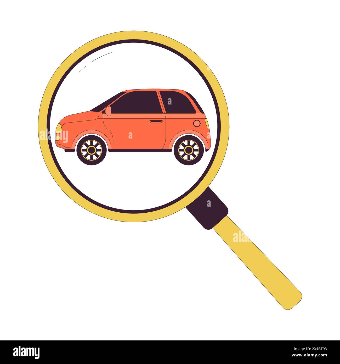 Looking at car through magnifying glass 2D linear cartoon object Stock ...