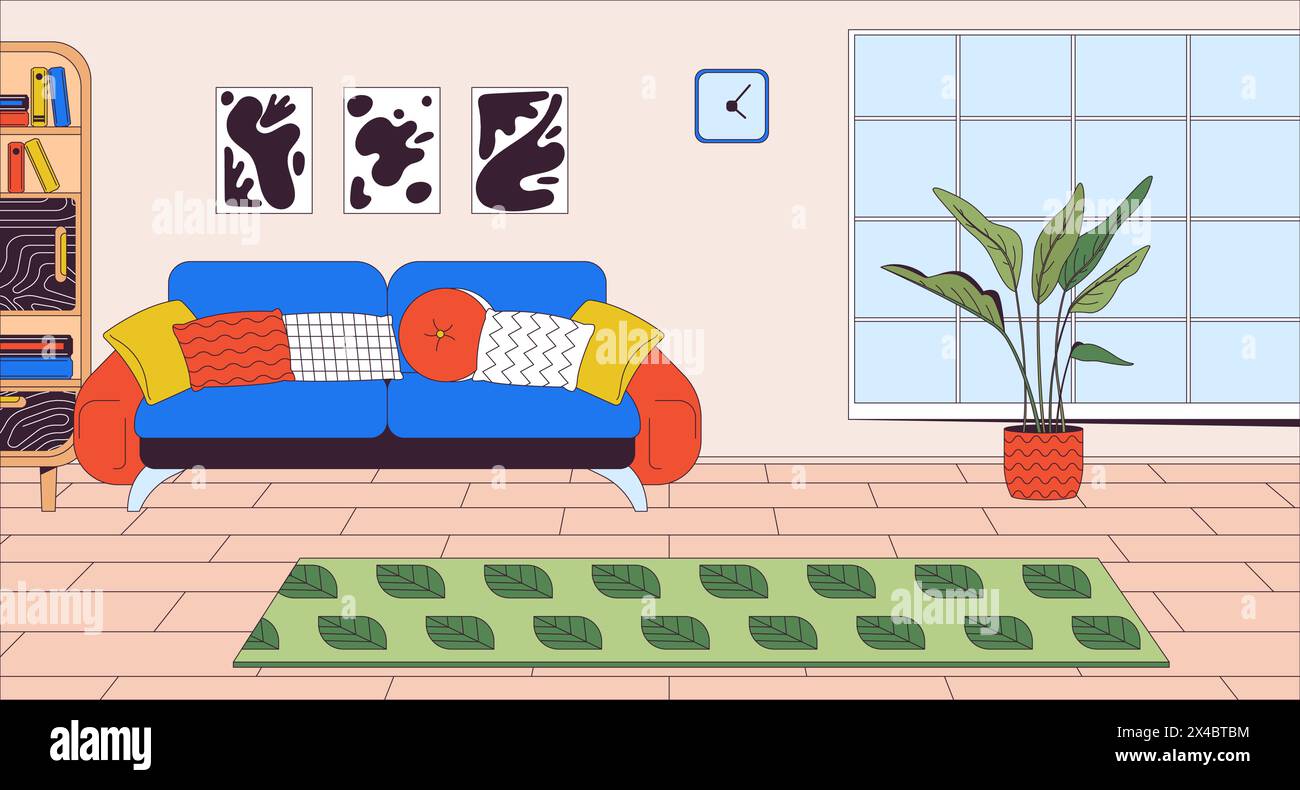 Cozy furnished living room cartoon flat illustration Stock Vector Image ...