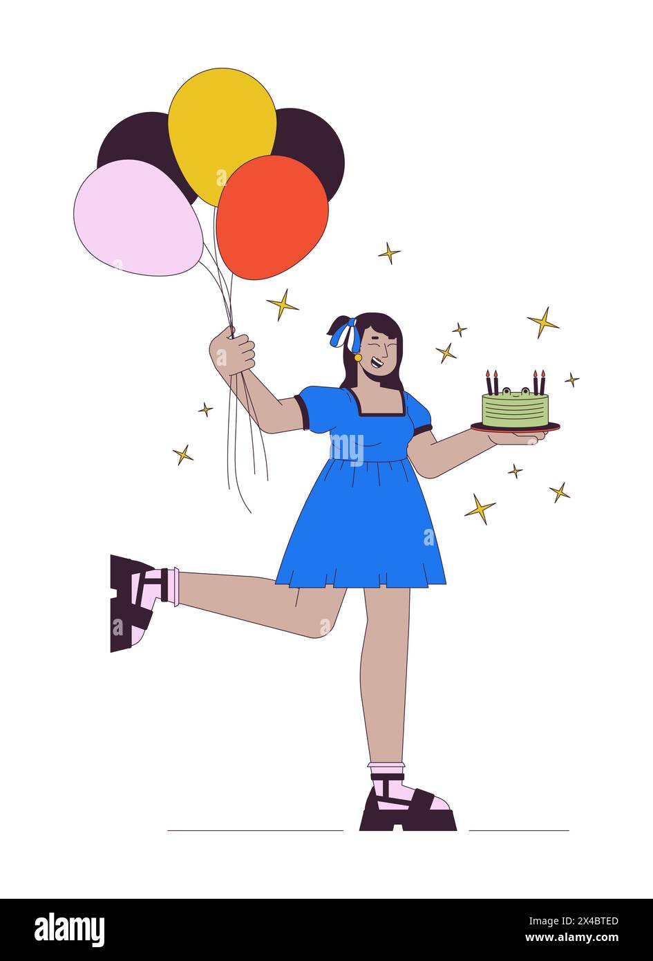 Happy curvy hindu woman at birthday party 2D linear cartoon character ...