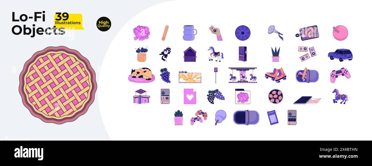 90s chillout 2D linear cartoon objects bundle Stock Vector Image & Art ...