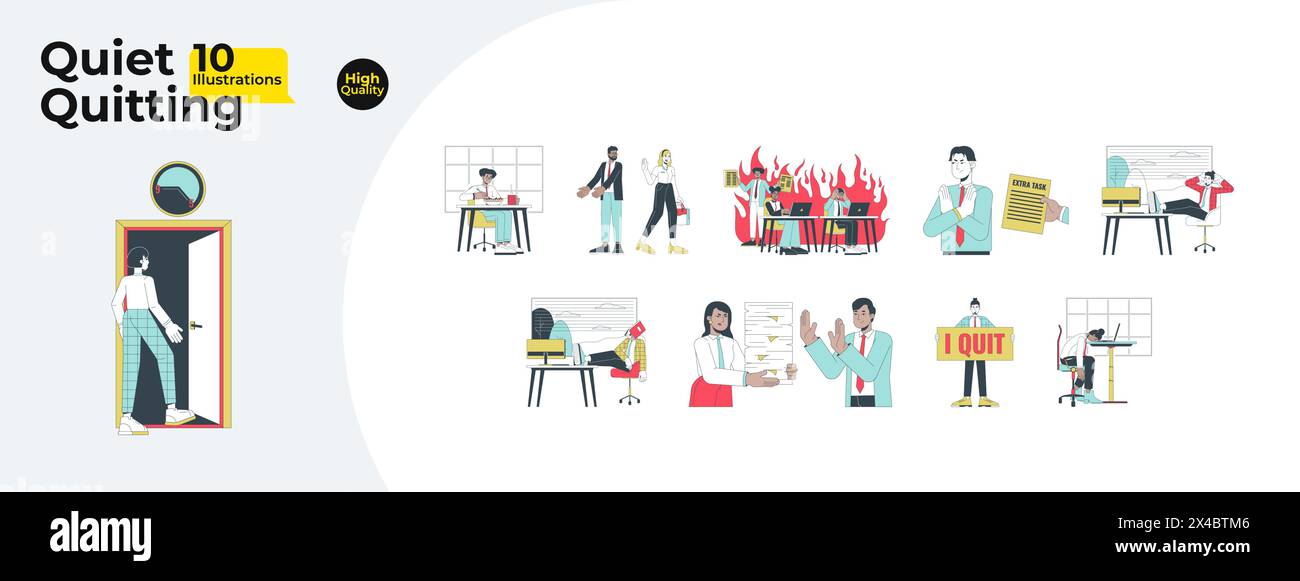 Quiet quitting line cartoon flat illustration bundle Stock Vector Image ...