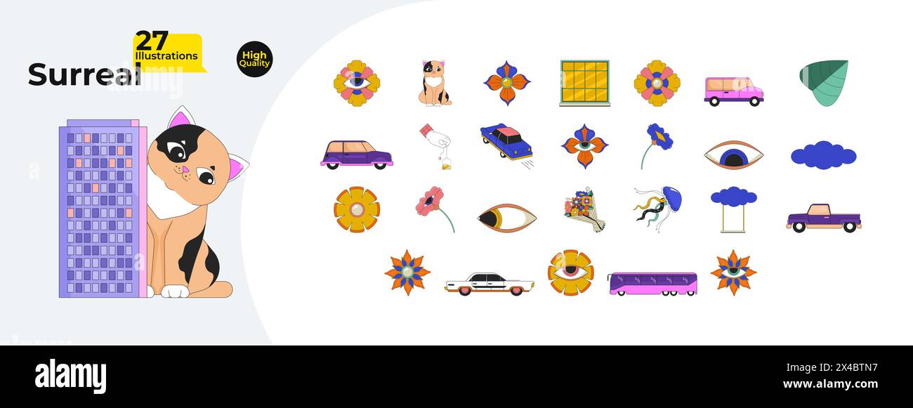 Surreal boho 2D linear cartoon objects bundle Stock Vector Image & Art ...