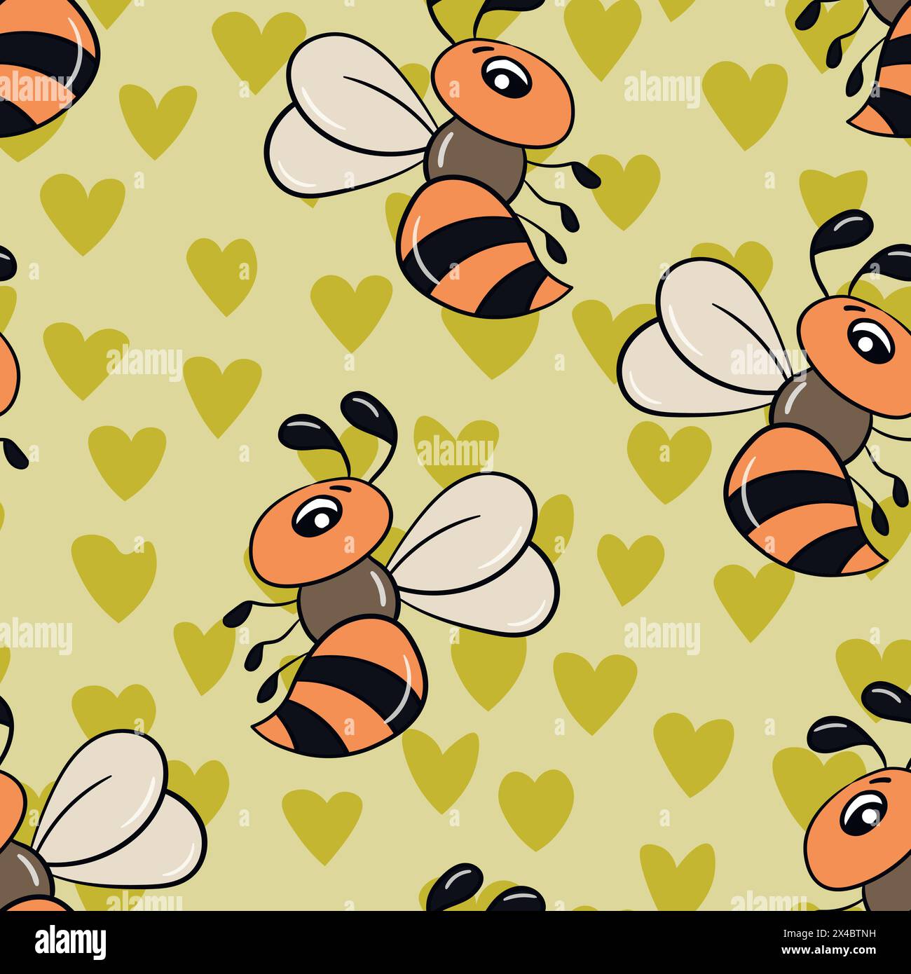 Seamless pattern with bees on color background. Small wasp. Vector ...