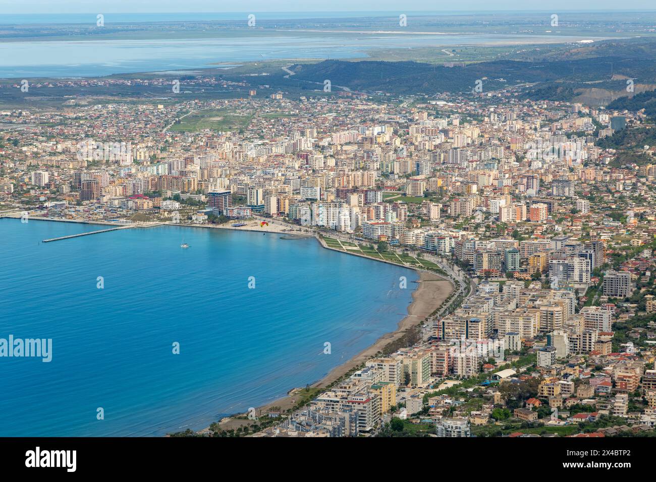 Oblique aerial view of city of Vlore, Albania Stock Photo - Alamy