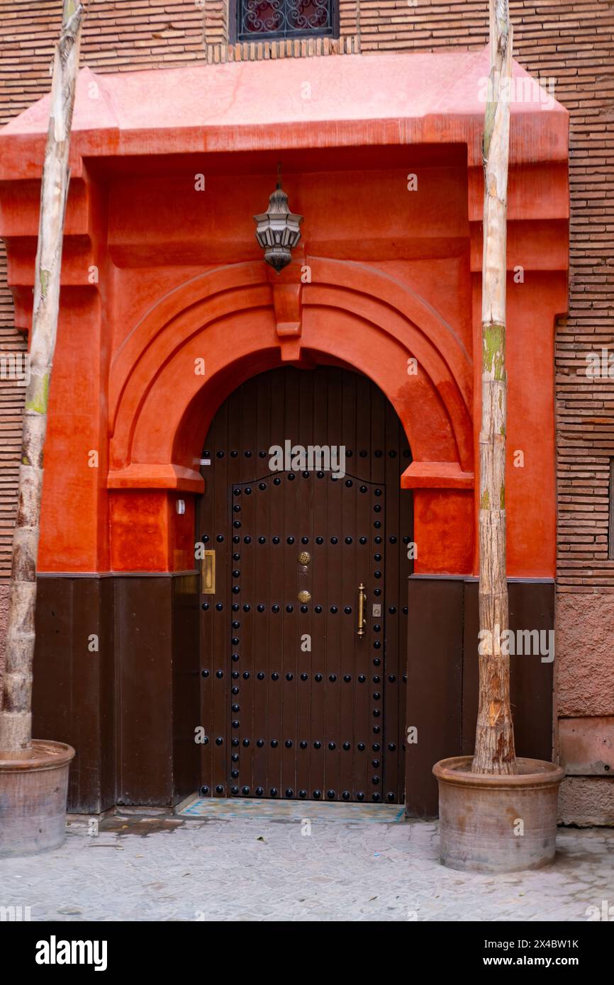 old fortress wall with gate, Authentic details traditional Moroccan ...