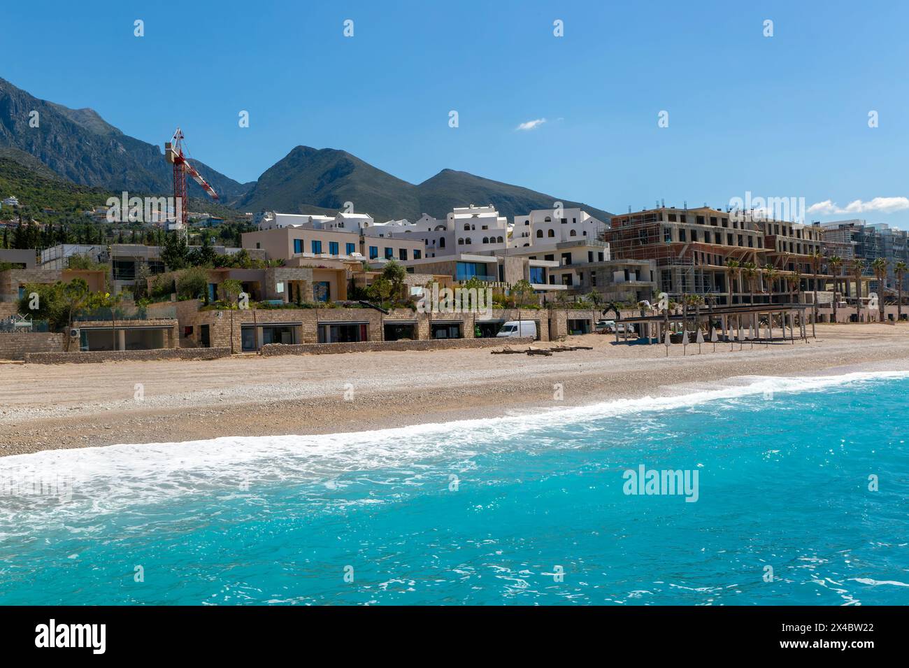 Tourist development construction building work, Drymades beach, Dhermi ...