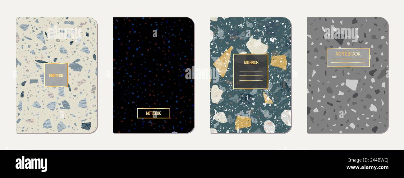 Note book cover design. Terrazzo abstract background made of natural ...