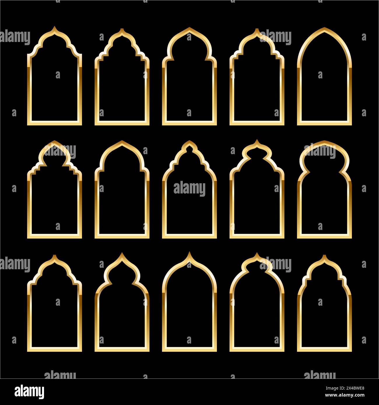 Islamic frames, oriental style. Golden arabic shapes, windows and ...