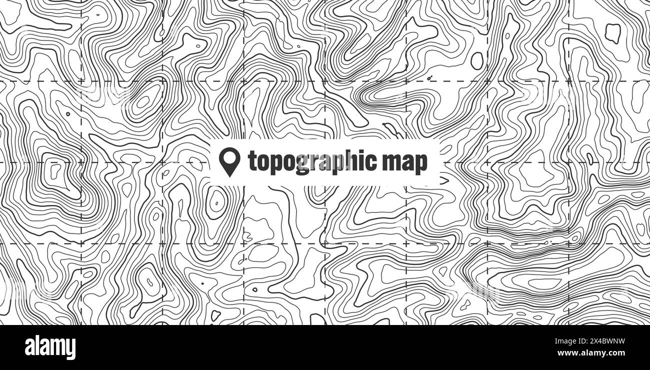 Topographic map with contour lines. Geographic terrain grid, relief ...