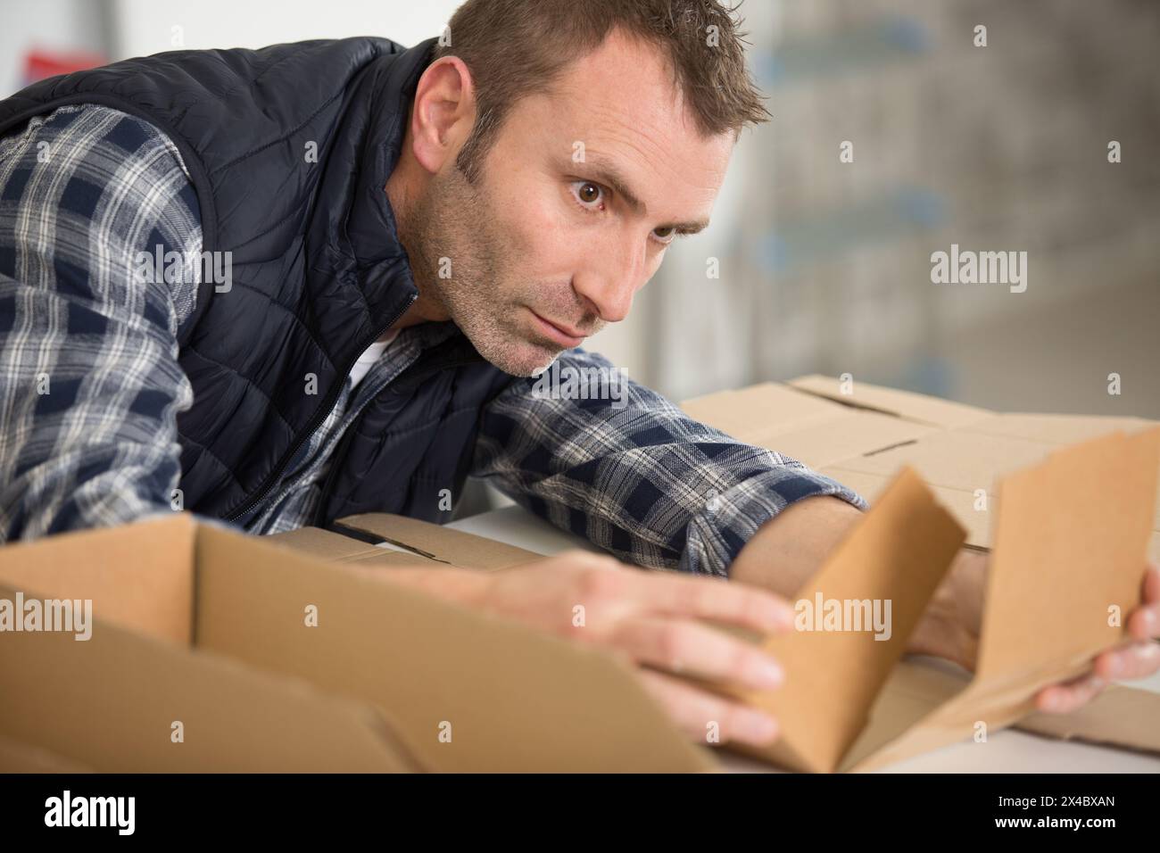 male worker costructing a cardboard box Stock Photo - Alamy