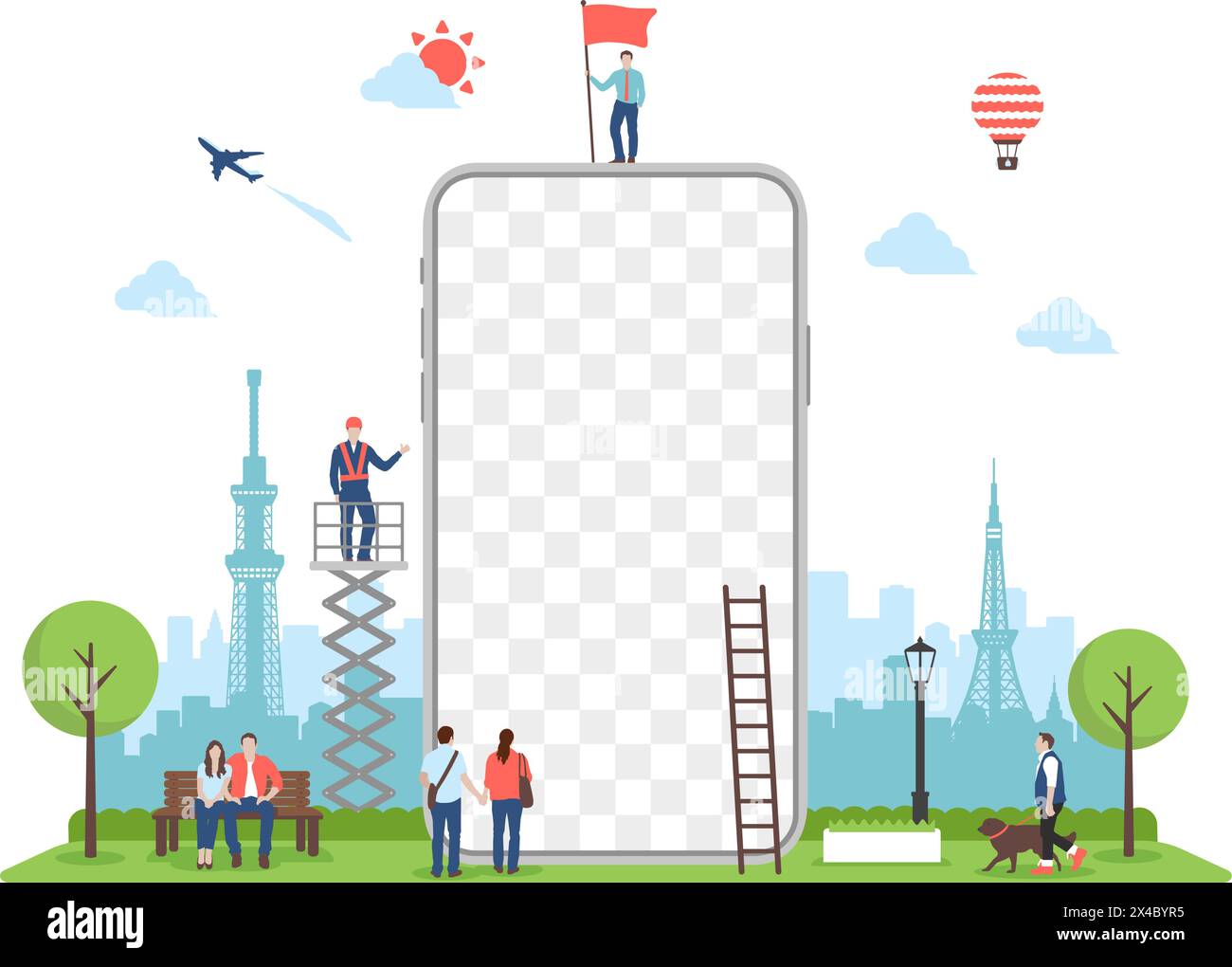 Vector illustration with smartphone motif (design space on smartphone ...