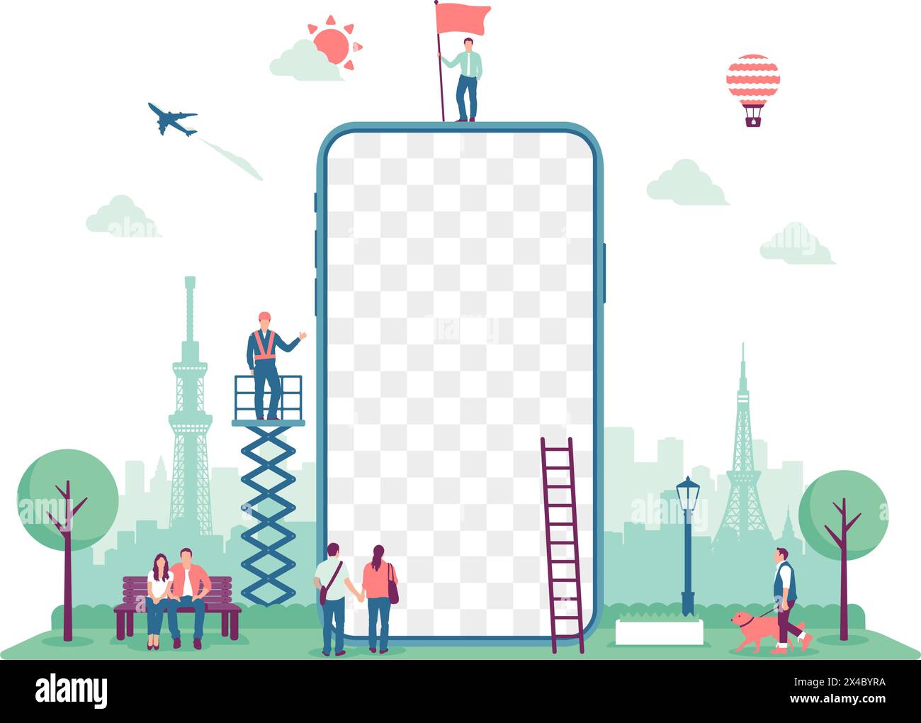 Vector illustration with smartphone motif (design space on smartphone ...