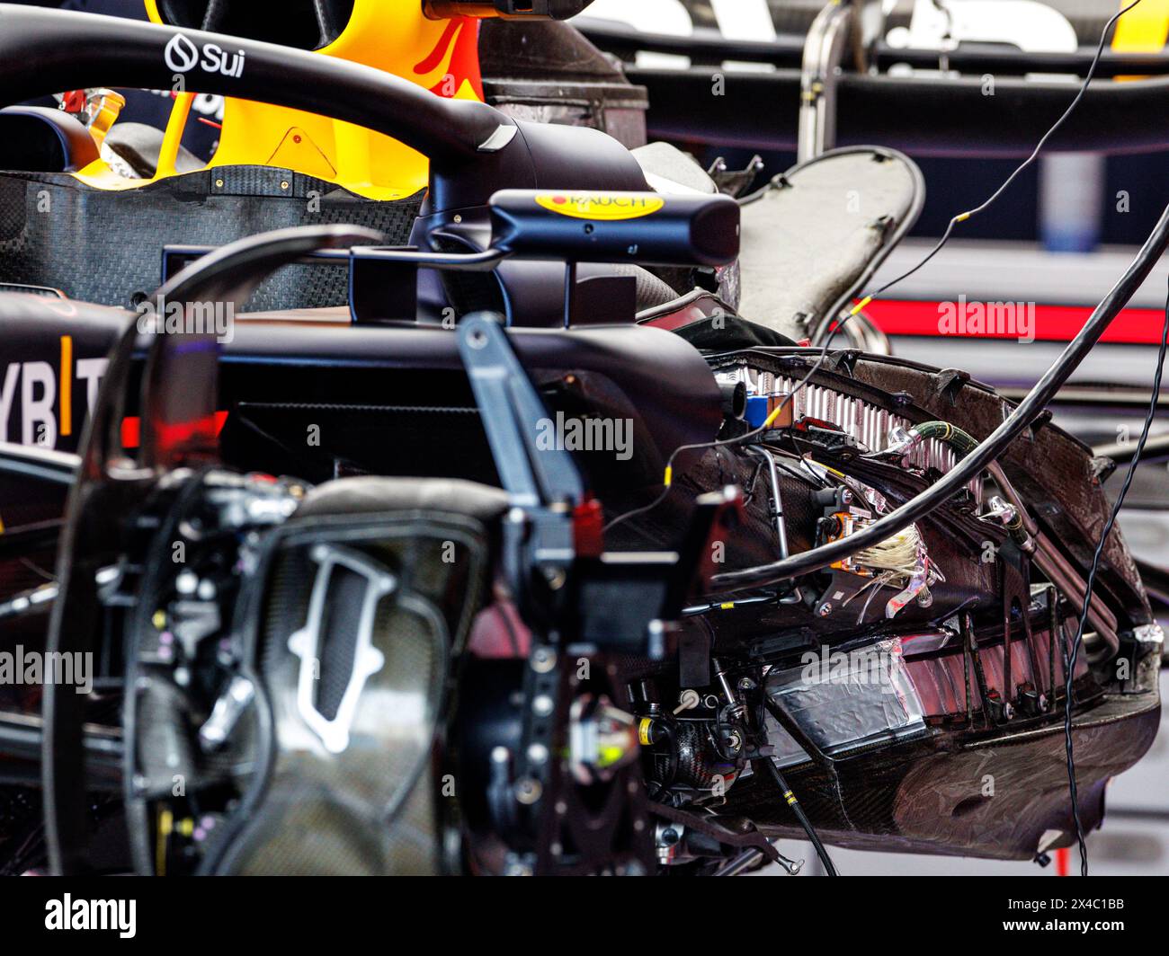 The inner workings under the side pod of a Red Bull F1 car Stock Photo ...