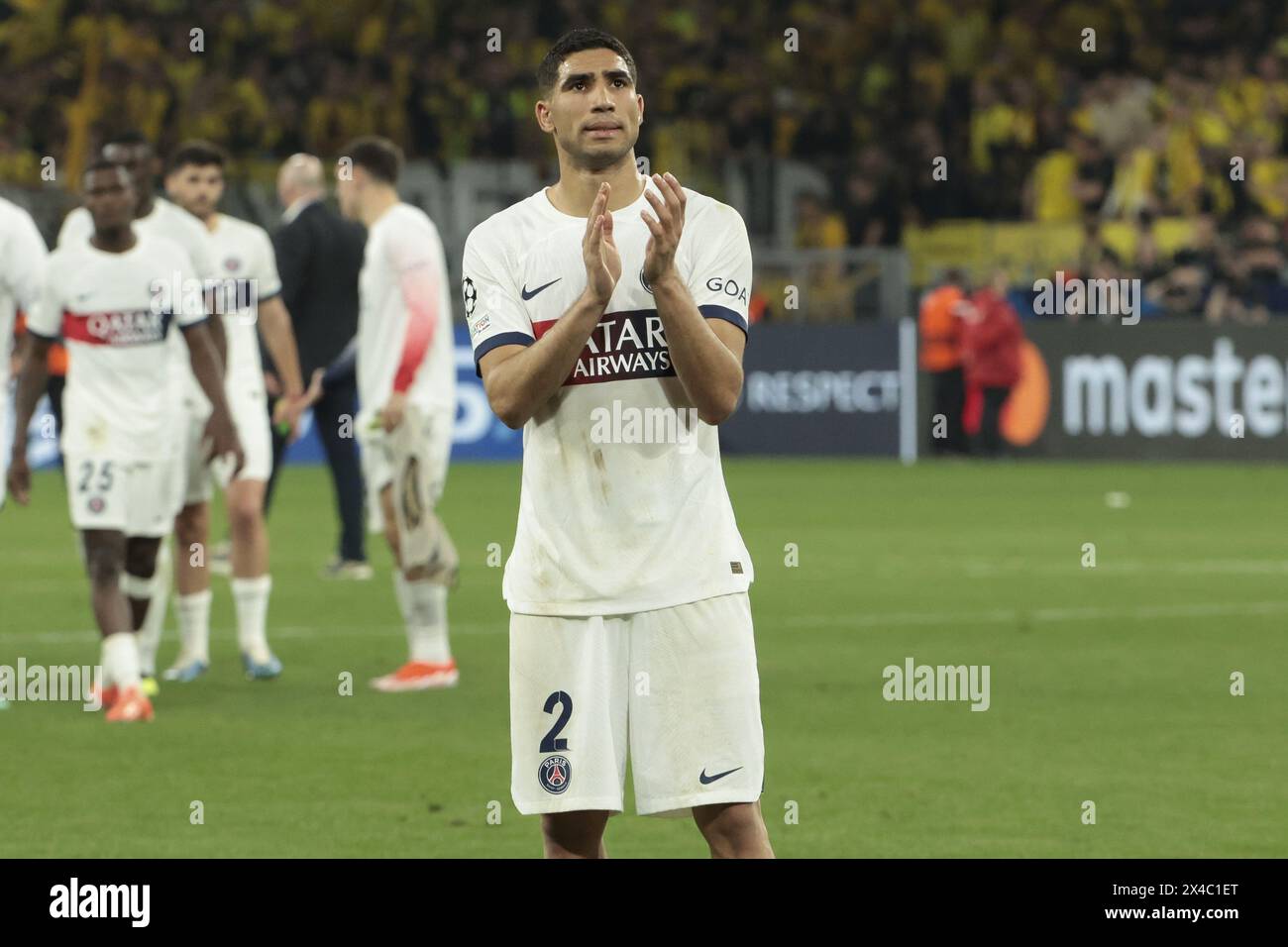 Achraf Hakimi of PSG salutes the supporters following the UEFA ...