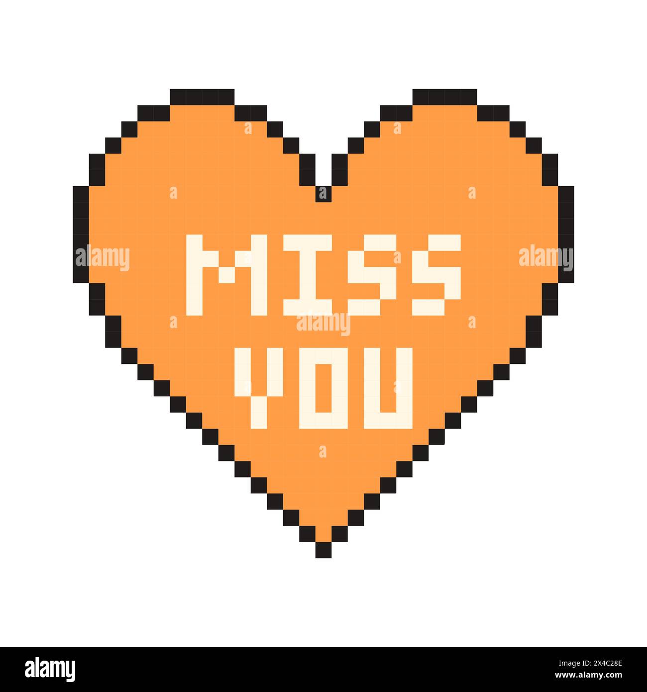 Pixel heart with text Miss you in retro style. Vintage love symbol, 8 ...