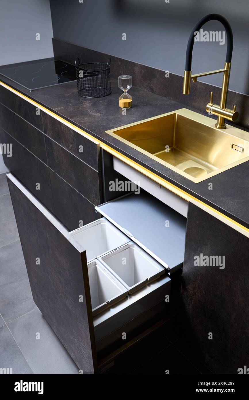 Kitchen waste bin cabinet. Pull out kitchen drawer for waste bin ...