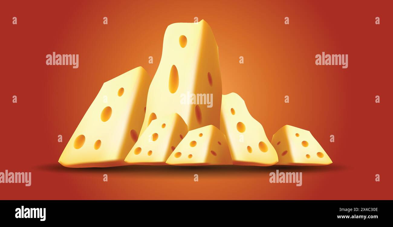 cheese pyramid realistic PIECE OF CHEESE vector illustration Stock ...