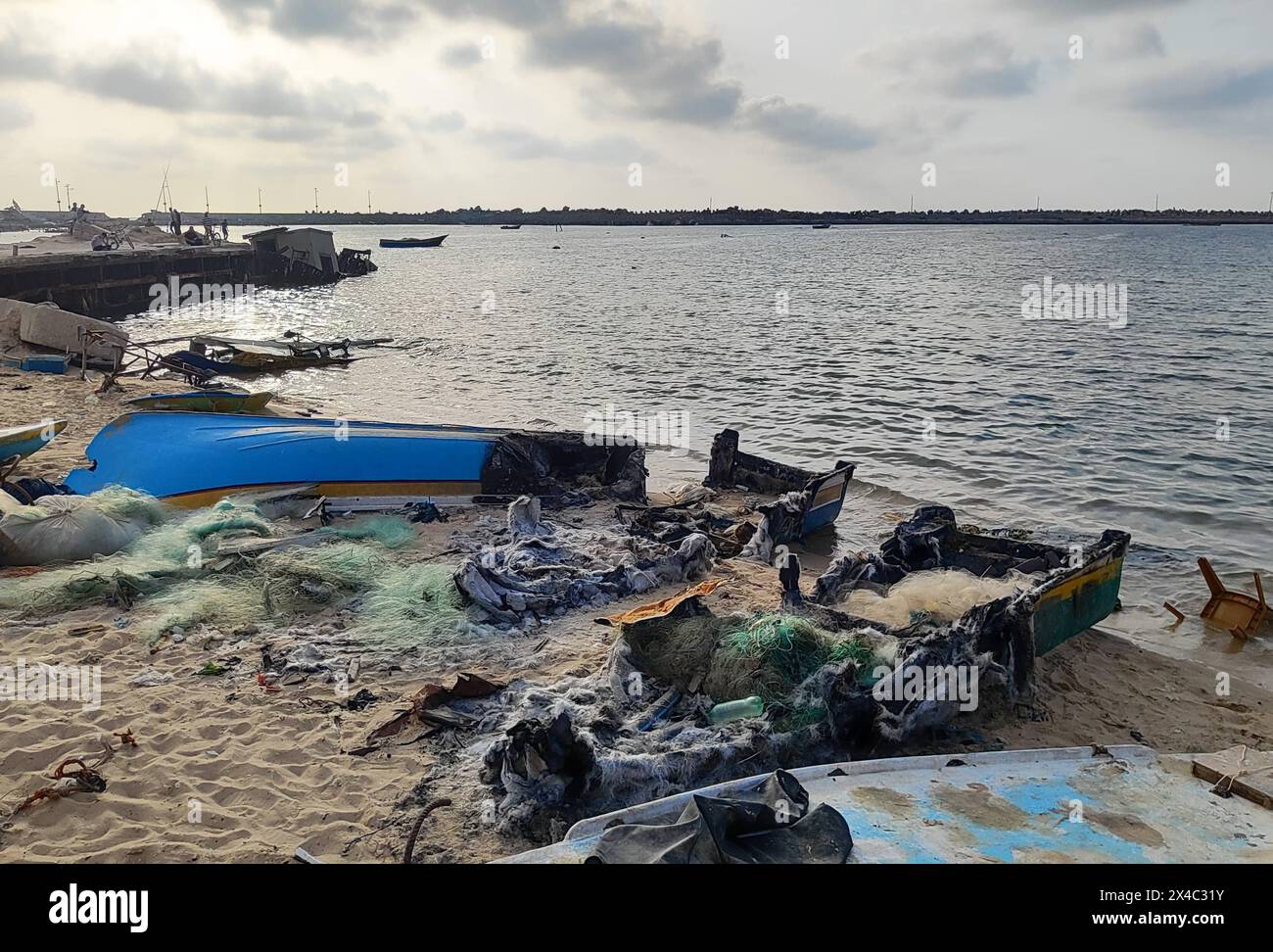 An View from the destroyed anchored boats after Israeli air strikes hit ...