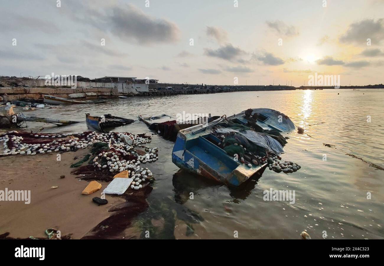 An View from the destroyed anchored boats after Israeli air strikes hit ...