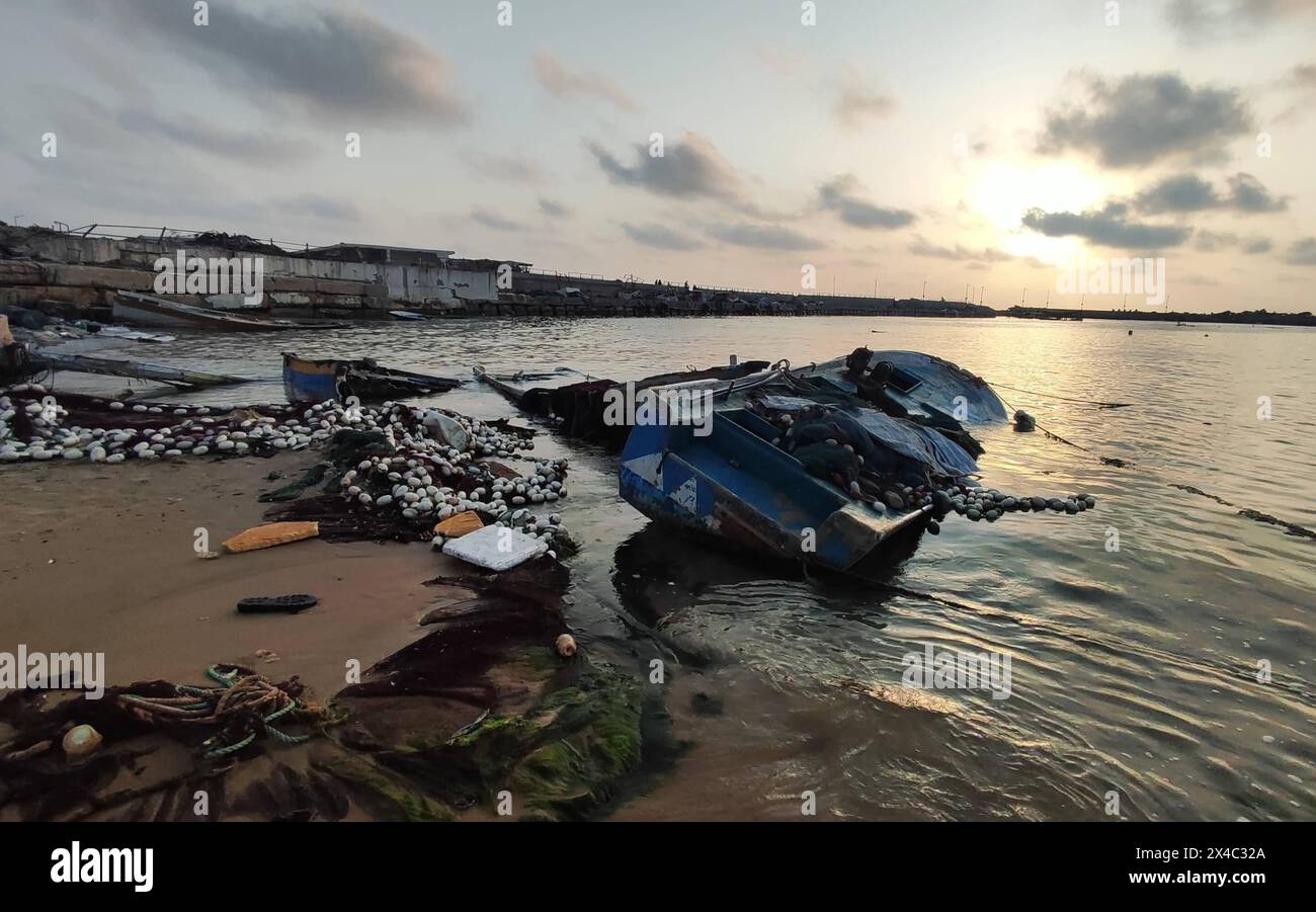 An View from the destroyed anchored boats after Israeli air strikes hit ...