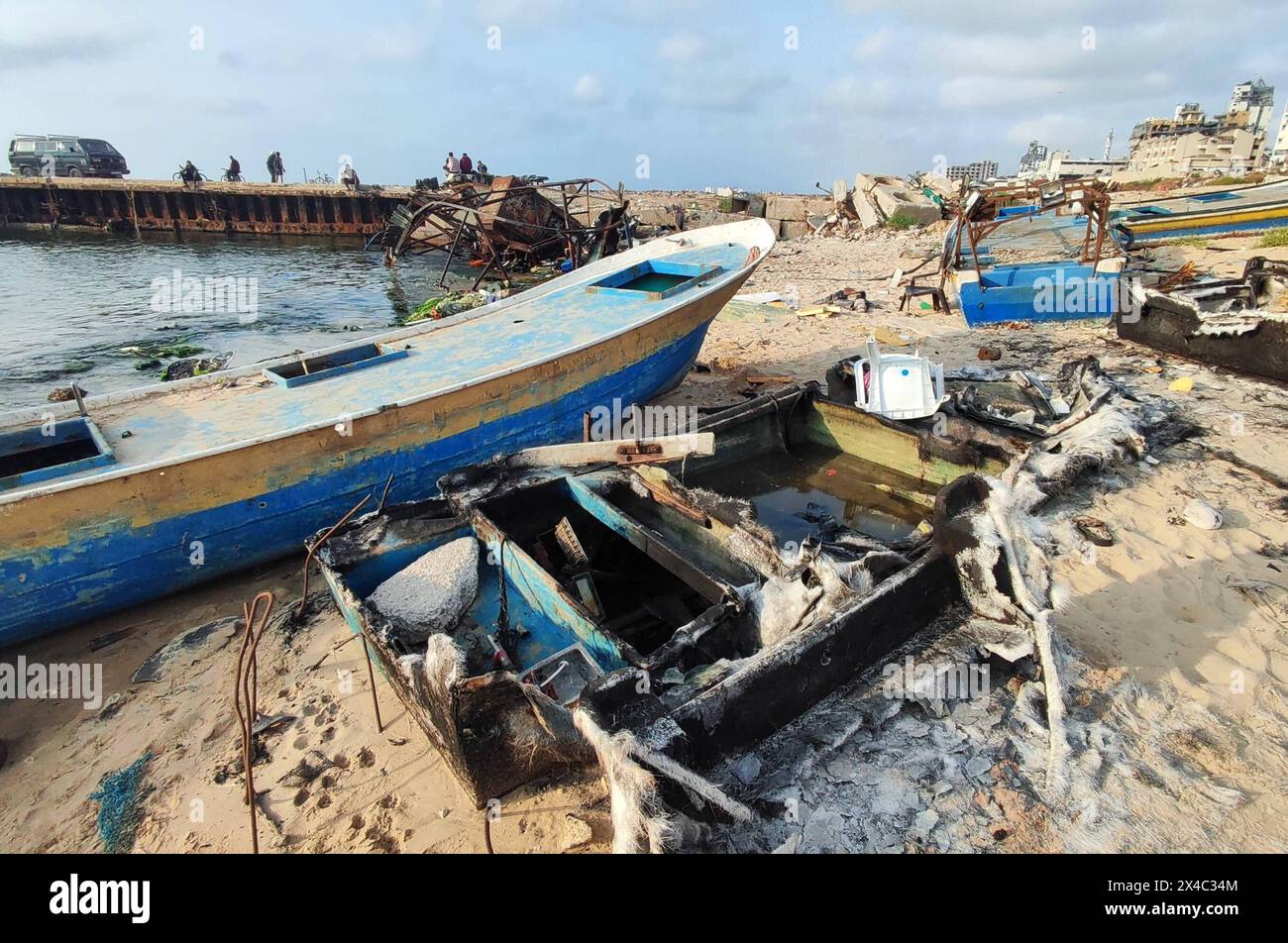 An View from the destroyed anchored boats after Israeli air strikes hit ...