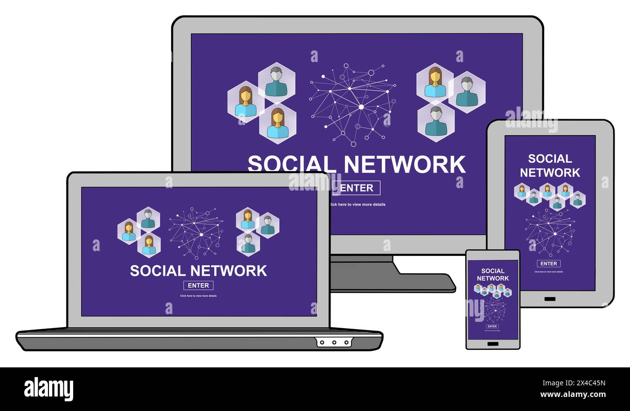Social network concept shown on different information technology ...