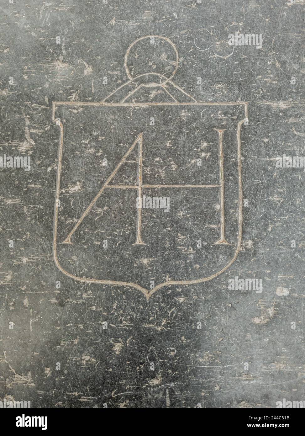 Symbol engraving on a floor slab of the Hooglandse Kerk in Leiden Stock ...
