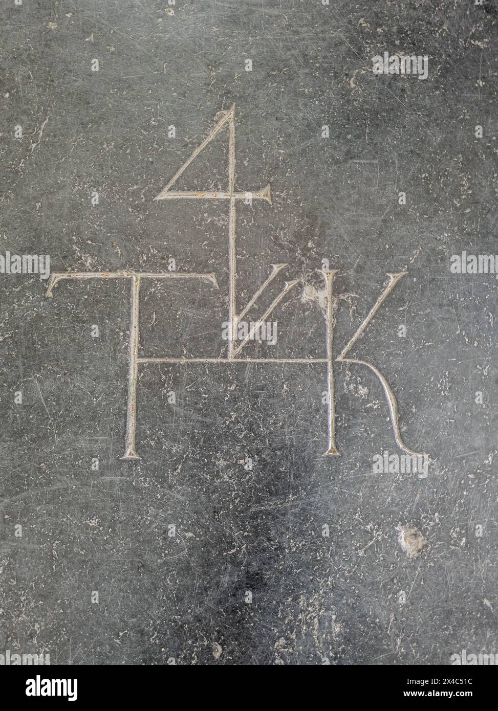 Symbol engraving on a floor slab of the Hooglandse Kerk in Leiden Stock ...