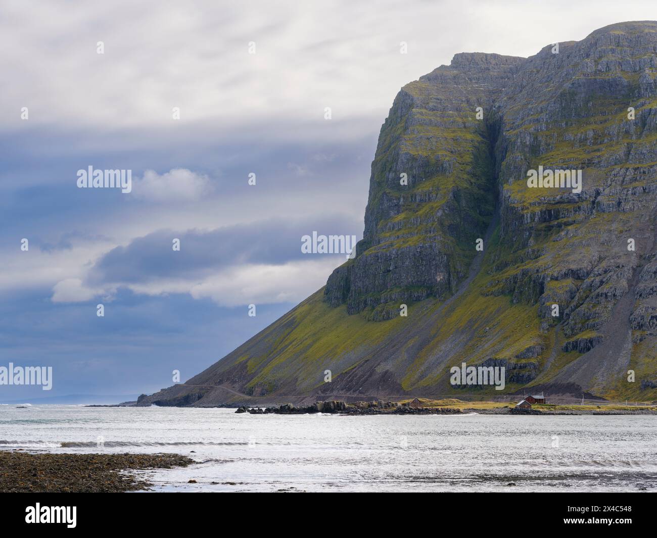 Landscape along the Strandvegur at bay Kaldbaksvik. The Strandir in the ...