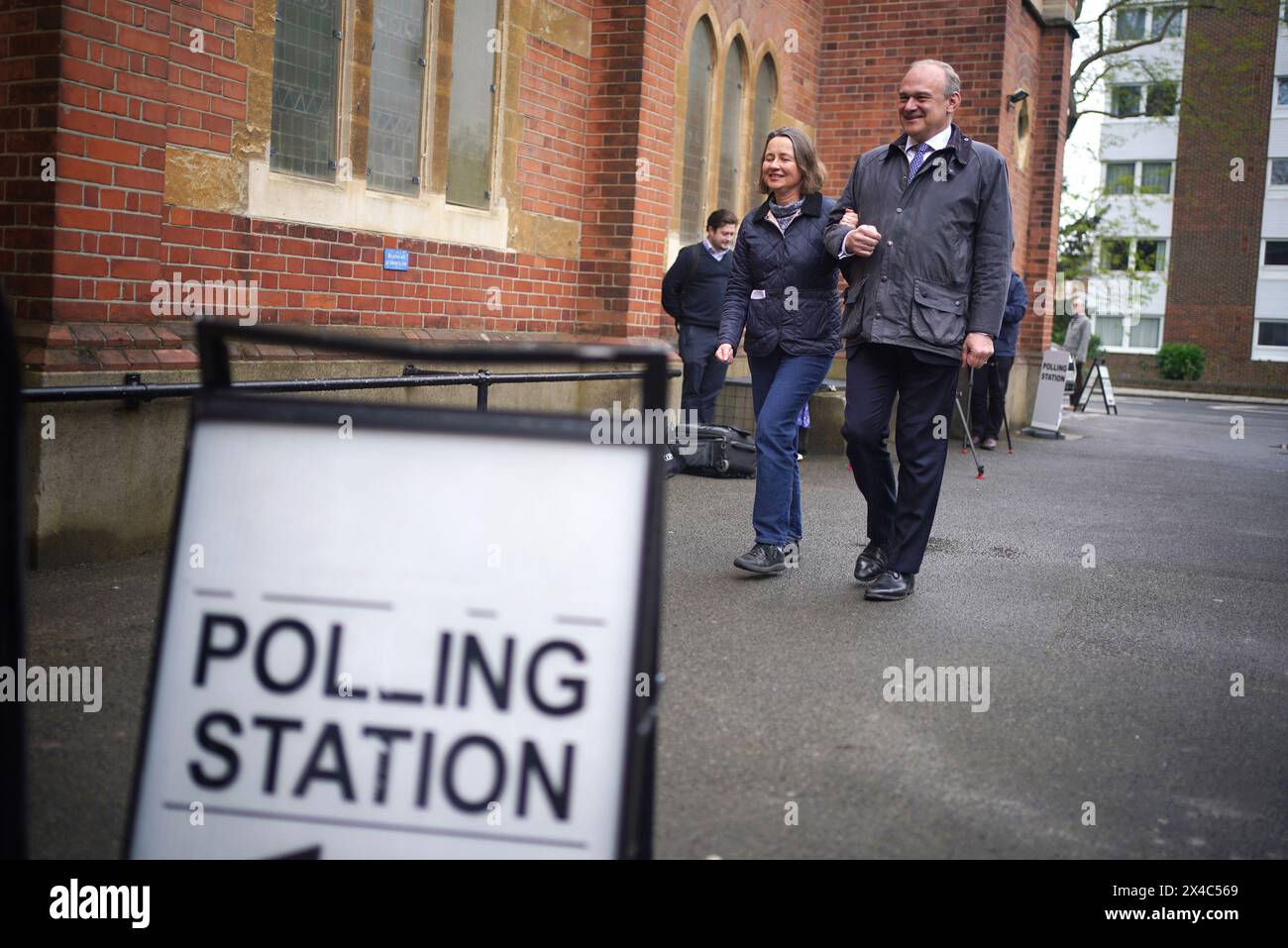 Liberal Democrat leader Sir Ed Davey and his wife Emily Gasson arrive ...