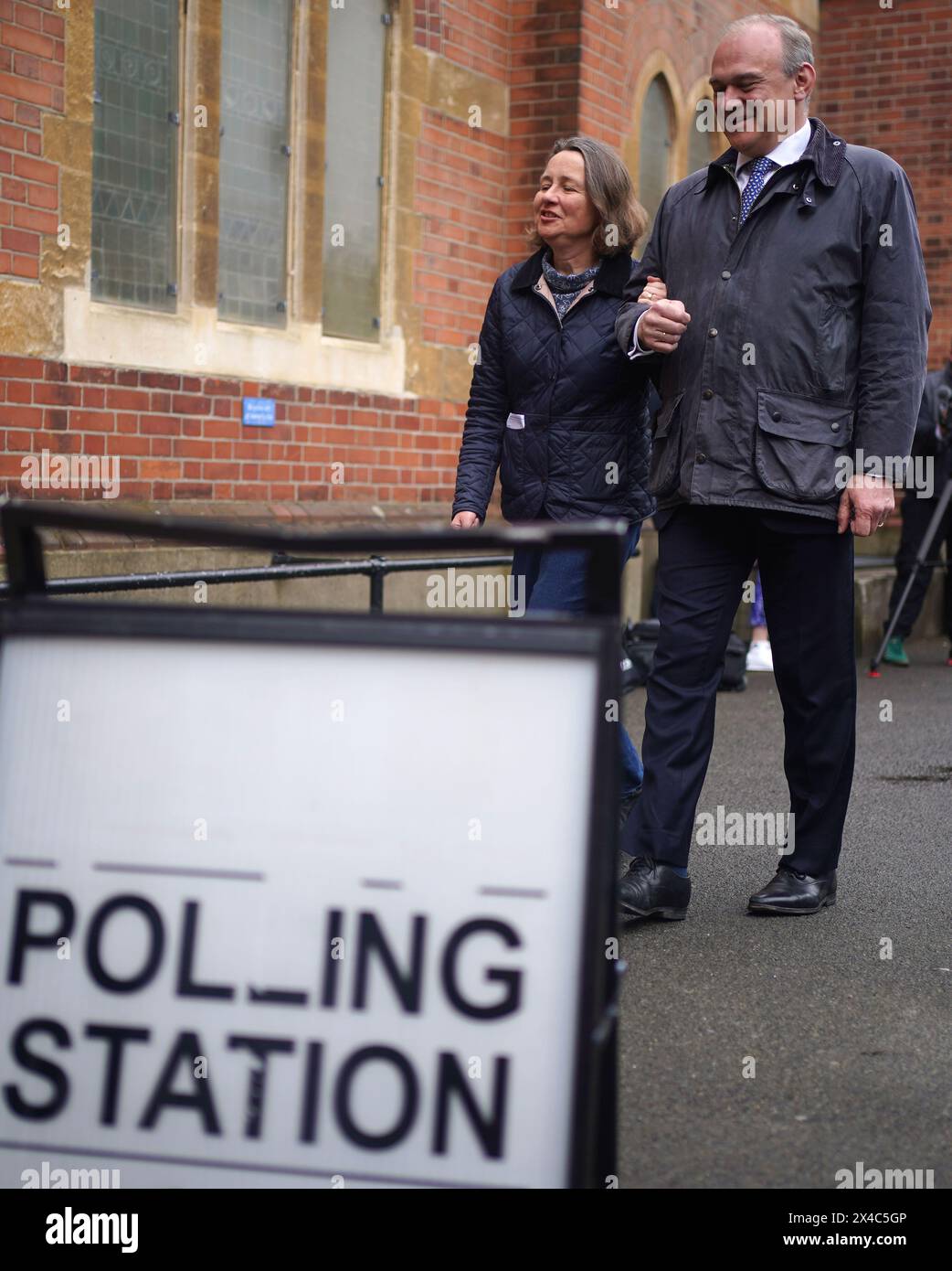 Liberal Democrat leader Sir Ed Davey and his wife Emily Gasson arrive ...