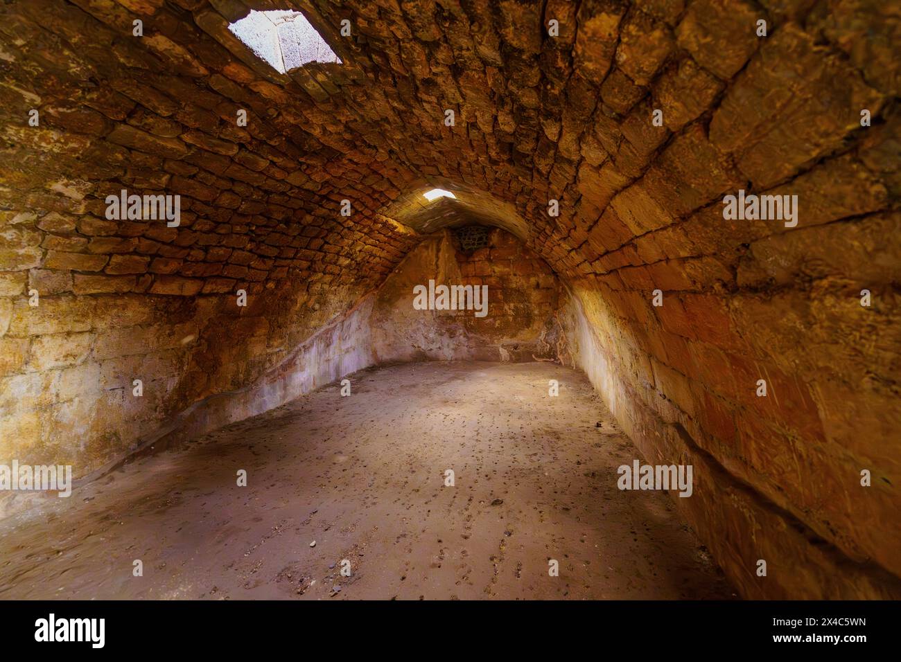View of an ancient water cistern in the crusader Belvoir Fortress ...