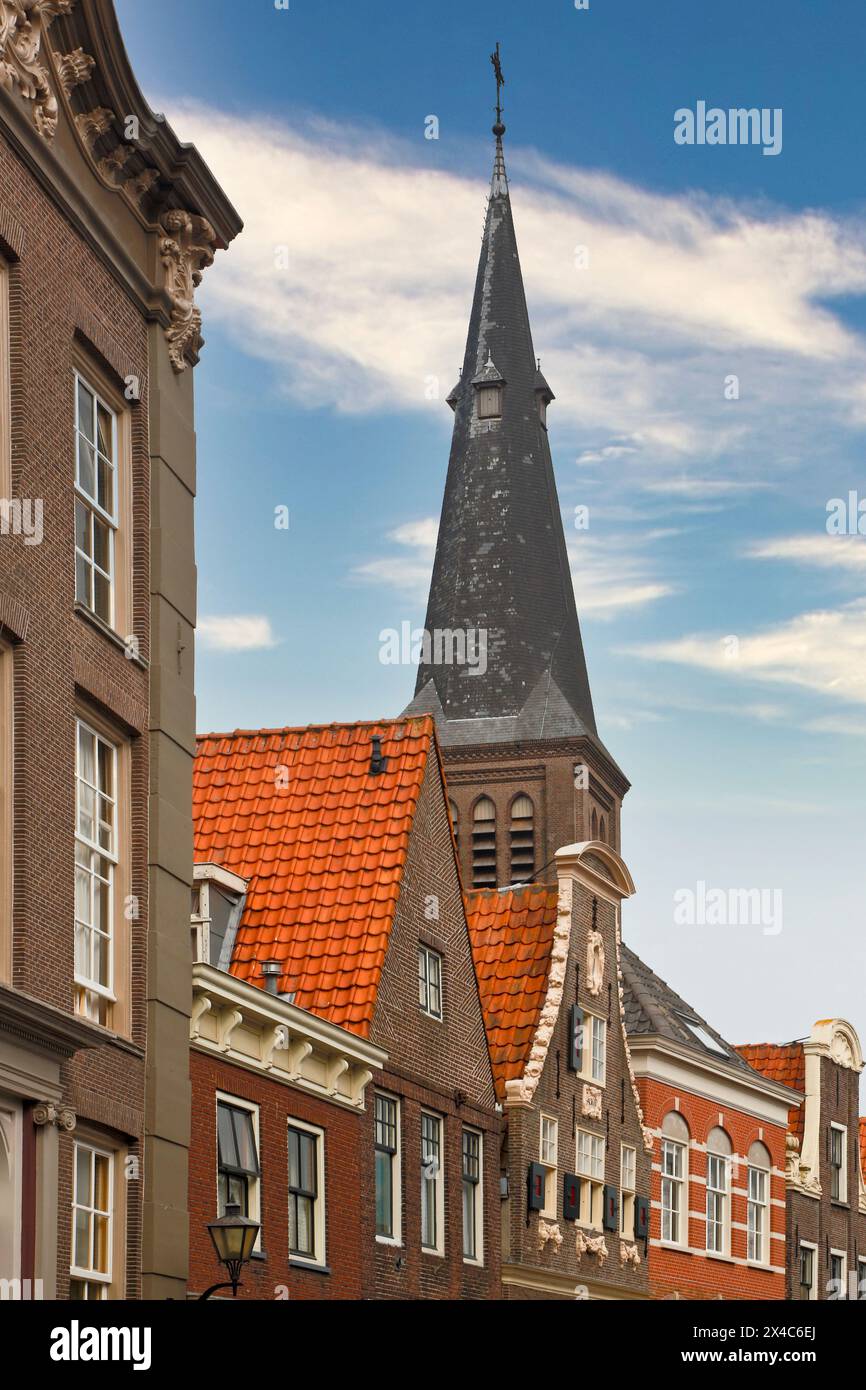 The quaint Dutch village of Monnickendam with the tower of the Grote ...