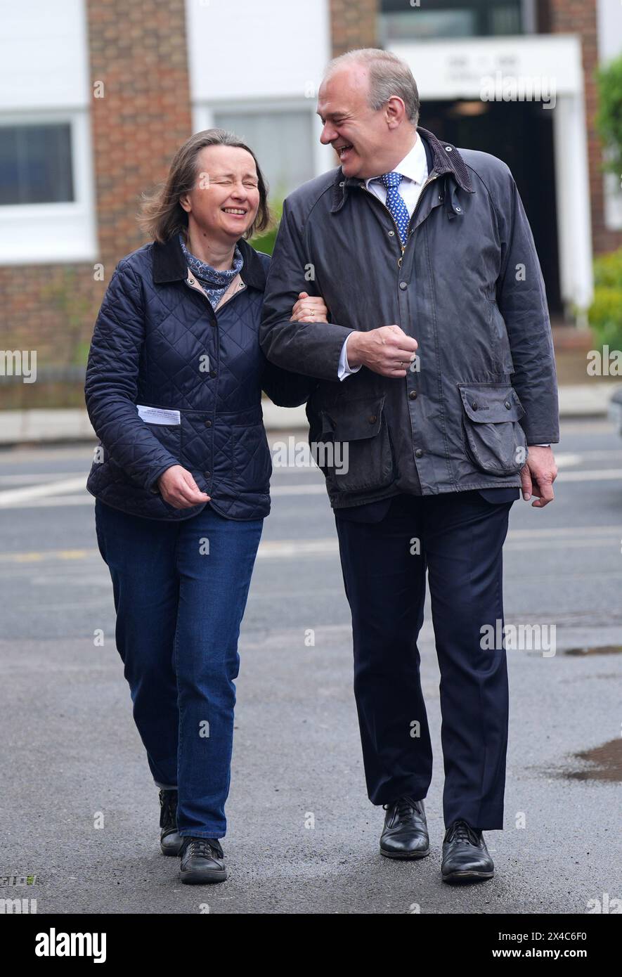 Liberal Democrat leader Sir Ed Davey and his wife Emily Gasson arrive ...
