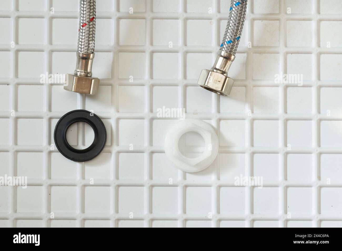 Plumbing. Flexible metal steel faucet hoses, flush mechanism, siphon ...