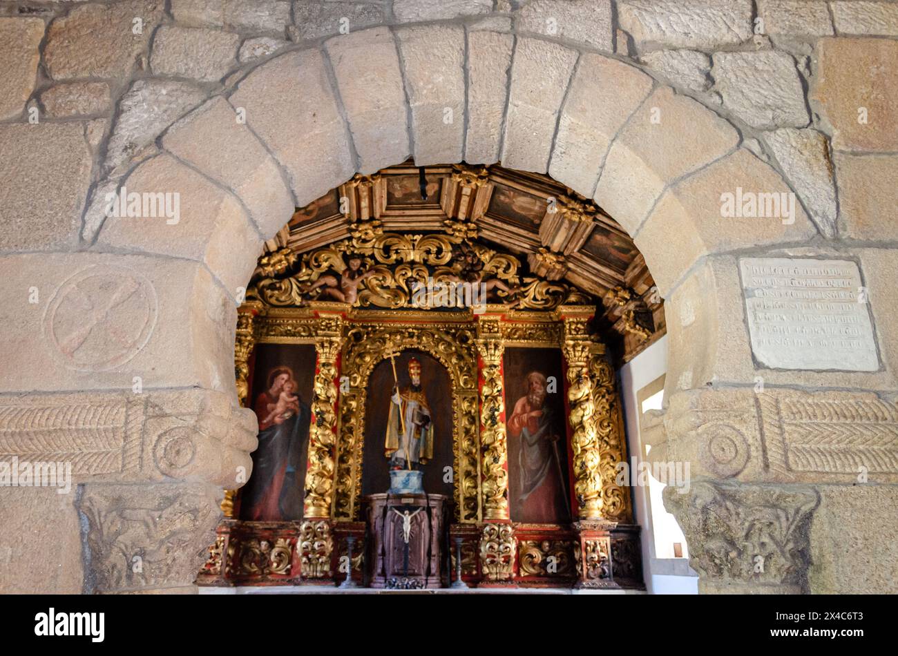 arch, interior of the pre-Romanesque chapel of Sao Pedro de Balsemao ...